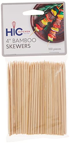 HIC Harold Import Co. HIC Bamboo BBQ, Kabob and Grill Skewers, 4-Inches Long, Set of 100, 4 Inch, Brown