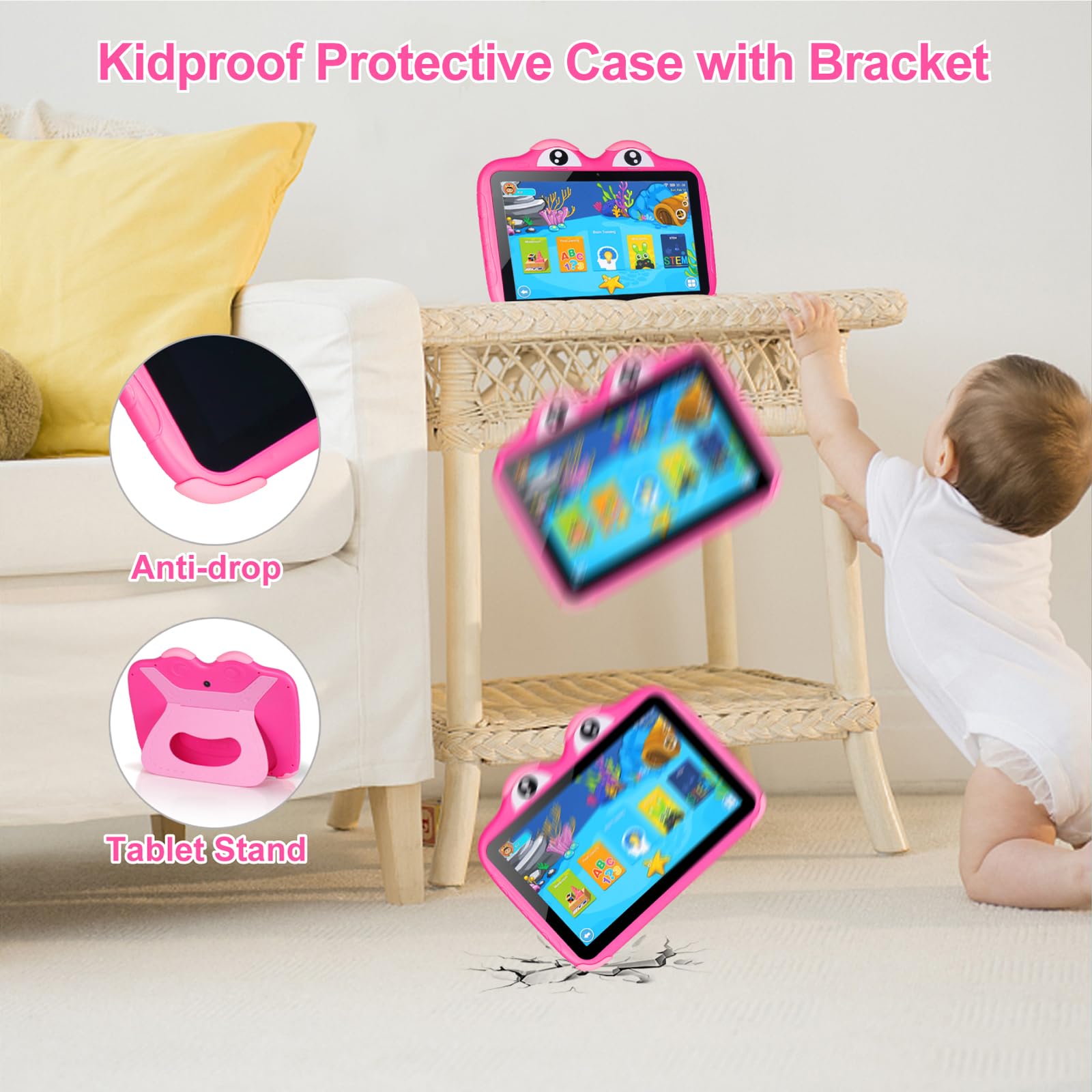Kids Tablet 10.1 Inches Tablet for Kids, Android 11 64GB Kids Tablets with Case, Google Play, YouTube, Dual Camera, WiFi, Bluetooth, Apps Pre-Installed, Education, Parent Control Tablet (Pink)