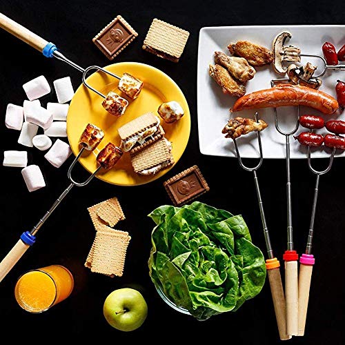 Ezire Marshmallow Roasting Sticks, Extendable Telescoping Smores Skewers for Fire Pit Campfire BBQ Hot Dog Marshmellow 32inch (8Pcs)
