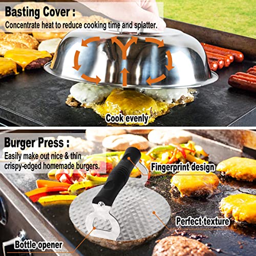 DY DECENT FAMILY Griddle Accessories Kit, Upgrade 30Pcs Griddle Tools Set for Blackstone, Flat Top Grill Accessories with Melting Domes, Grill Spatula, Scraper, Burger Press for Indoor/Outdoor Cooking
