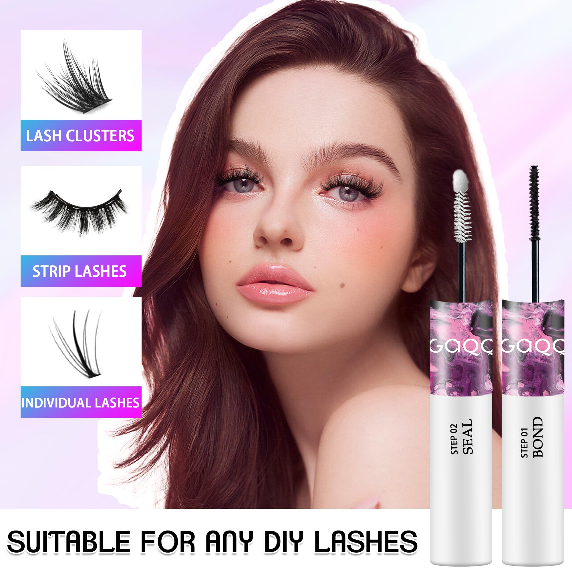 GAQQI Lash Bond and Seal, Lash Cluster Glue for DIY Lash Extensions, 48 Hours Long Lasting Waterproof Lash Adhesive Glue, Non-irritating Flase Lashes Glue for Sensitive Eyes (White Bond)