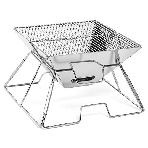 Typhon East Portable Stainless Steel Charcoal BBQ Grill with Carry Bag - Foldable Perfect for Tailgating, Camping, and Backpacking - Charcoal BBQ Grill Outdoor Picnic Patio Cooking Backyard Party