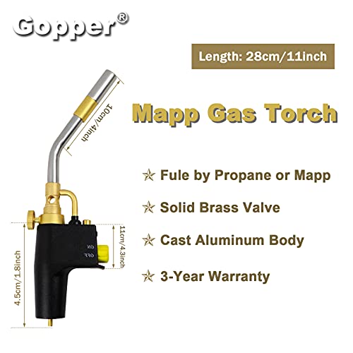High Intensity Propane Torch Head, Trigger Start Mapp/Map Gas Torch with Self Ignition & Brass Knob, Pencil Flame Welding Torch Fuel by MAPP, MAP/PRO and Propane gas(CSA Certified )