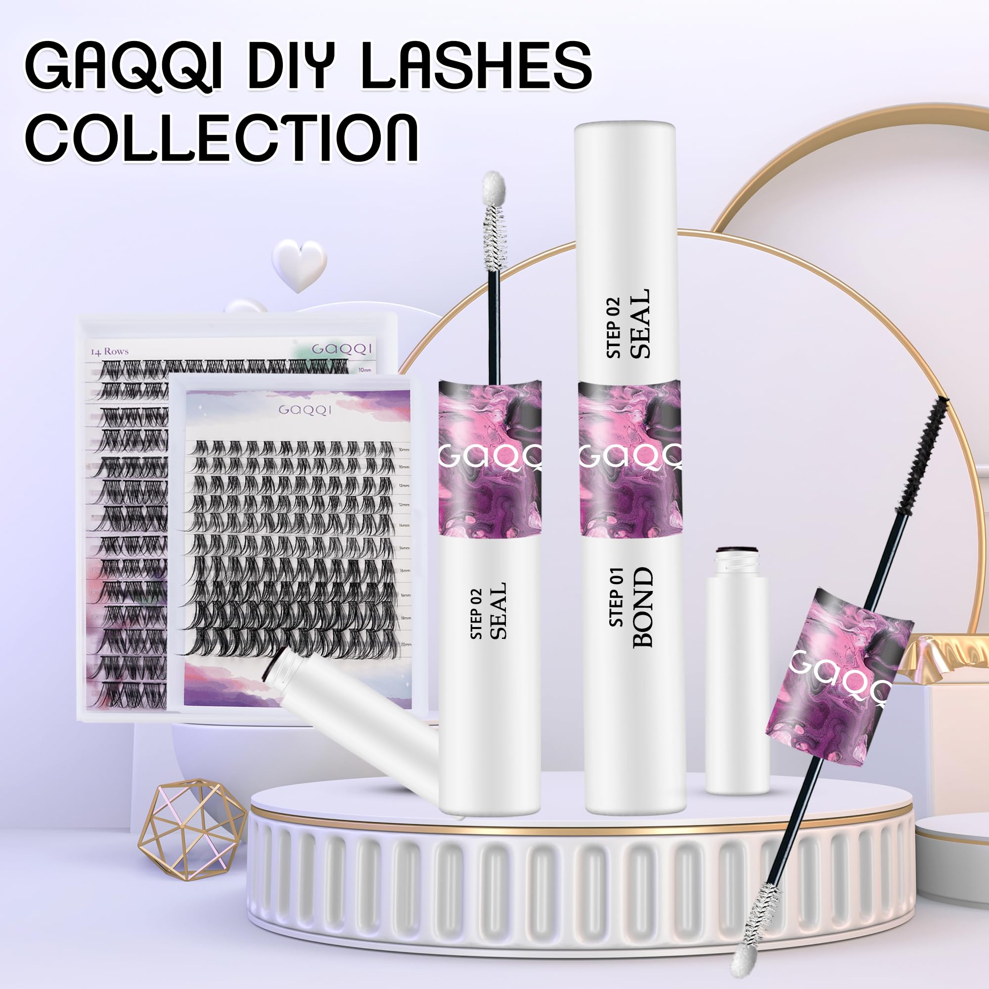 GAQQI Lash Bond and Seal, Lash Cluster Glue for DIY Lash Extensions, 48 Hours Long Lasting Waterproof Lash Adhesive Glue, Non-irritating Flase Lashes Glue for Sensitive Eyes (White Bond)