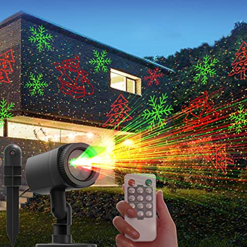 Christmas Projector Lights Outdoor with Remote, Holiday Projector Lights with Red and Green 12 Christmas Decoration Patterns, DXstring Christmas Lights for Indoor Outdoor Yard Party Garden Decorations