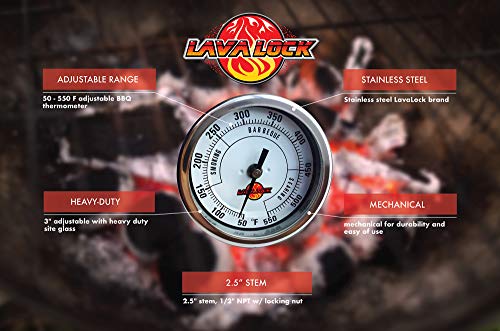 LavaLock® 3" Adjustable Gas Charcoal Smoker Pit Grill BBQ Thermometer Electric Heavy Duty Stainless 2.5" stem