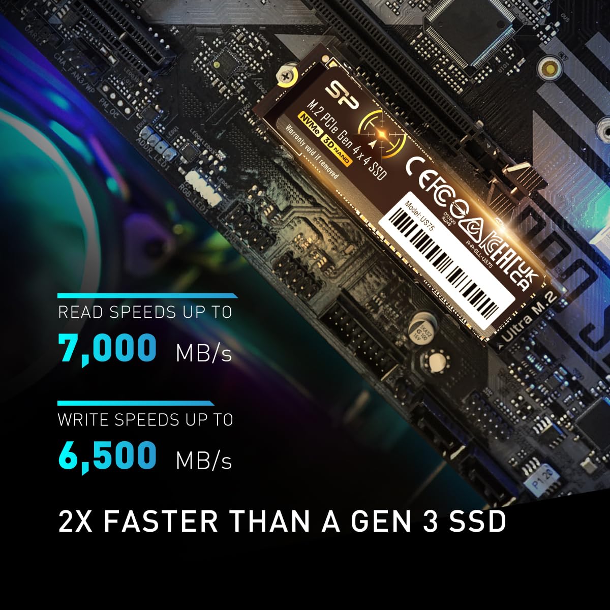 Silicon Power 2TB US75 Nvme PCIe Gen4 M.2 2280 SSD R/W Up to 7,000/6,500 MB/s, Compatible with PlayStation 5 (SP02KGBP44US7505)