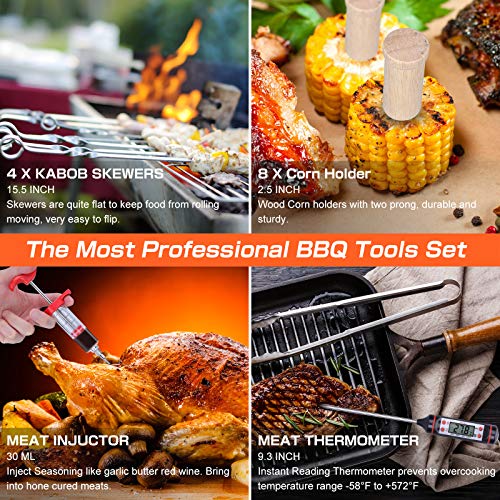 Grilling Accessories BBQ Grill Tools Set, 30Pcs Grilling Utensils Tool Gift Set for Kitchen, Camping, Kitchen, Backyard Barbecue with Tongs Spatula Thermometer Meat Injector Carry Bag