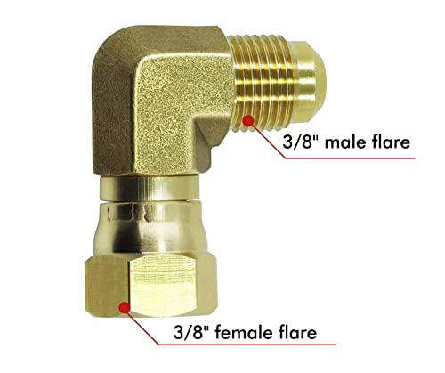 KBZ 90 Degree Elbow Connector Used for BBQ Grills, OlympianWave Heaters OR Other 3/8" Equipment (3/8" Female Swivel Flare x 3/8" Male Flare)