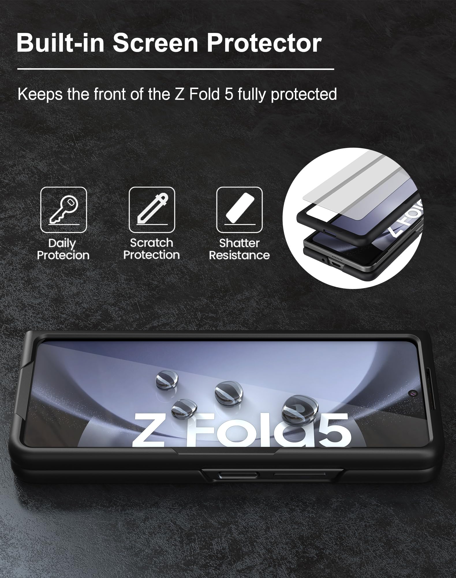 Foluu Case for Samsung Galaxy Z Fold 5, with Front Built-in Screen Protector, PU Leather + Hard PC Shell Ultra Thin Slim Durable Protective Phone Cover for Samsung Galaxy Z Fold5 5G 2023 (Brown)