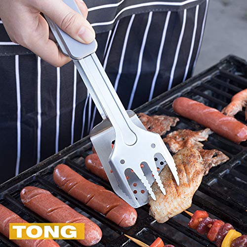 Roxon 4 in 1 Mini BBQ Barbecue Combo Tool Set with Spatula, Fork, Tongs and Bottle Opener for Hiking Camping (Grey)