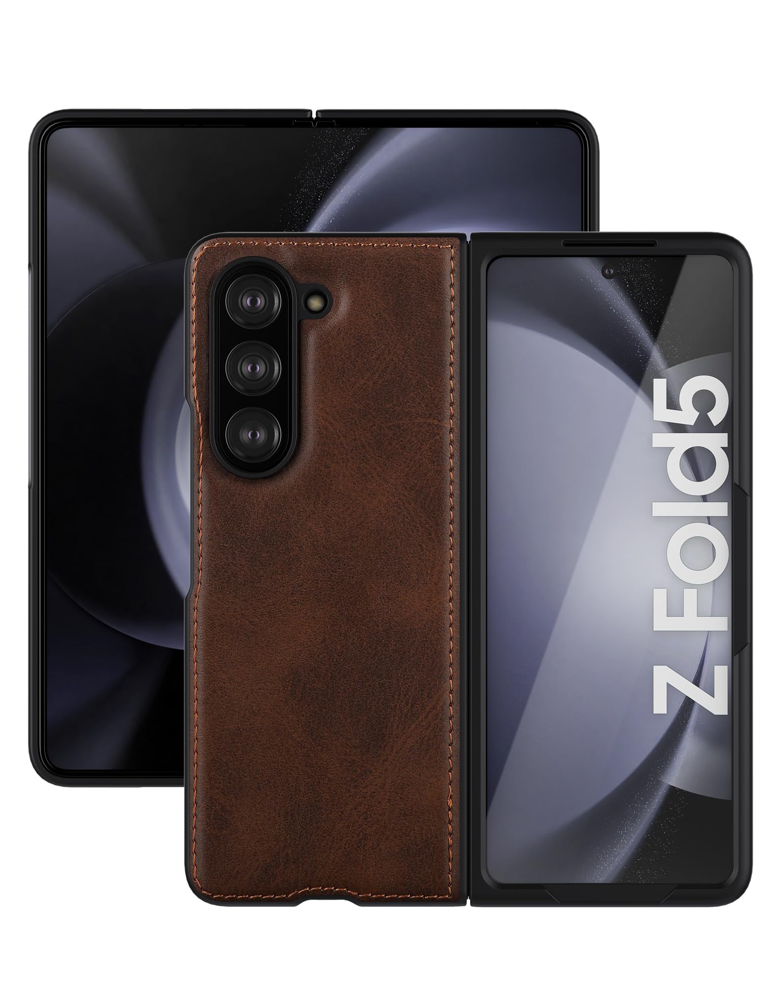 Foluu Case for Samsung Galaxy Z Fold 5, with Front Built-in Screen Protector, PU Leather + Hard PC Shell Ultra Thin Slim Durable Protective Phone Cover for Samsung Galaxy Z Fold5 5G 2023 (Brown)