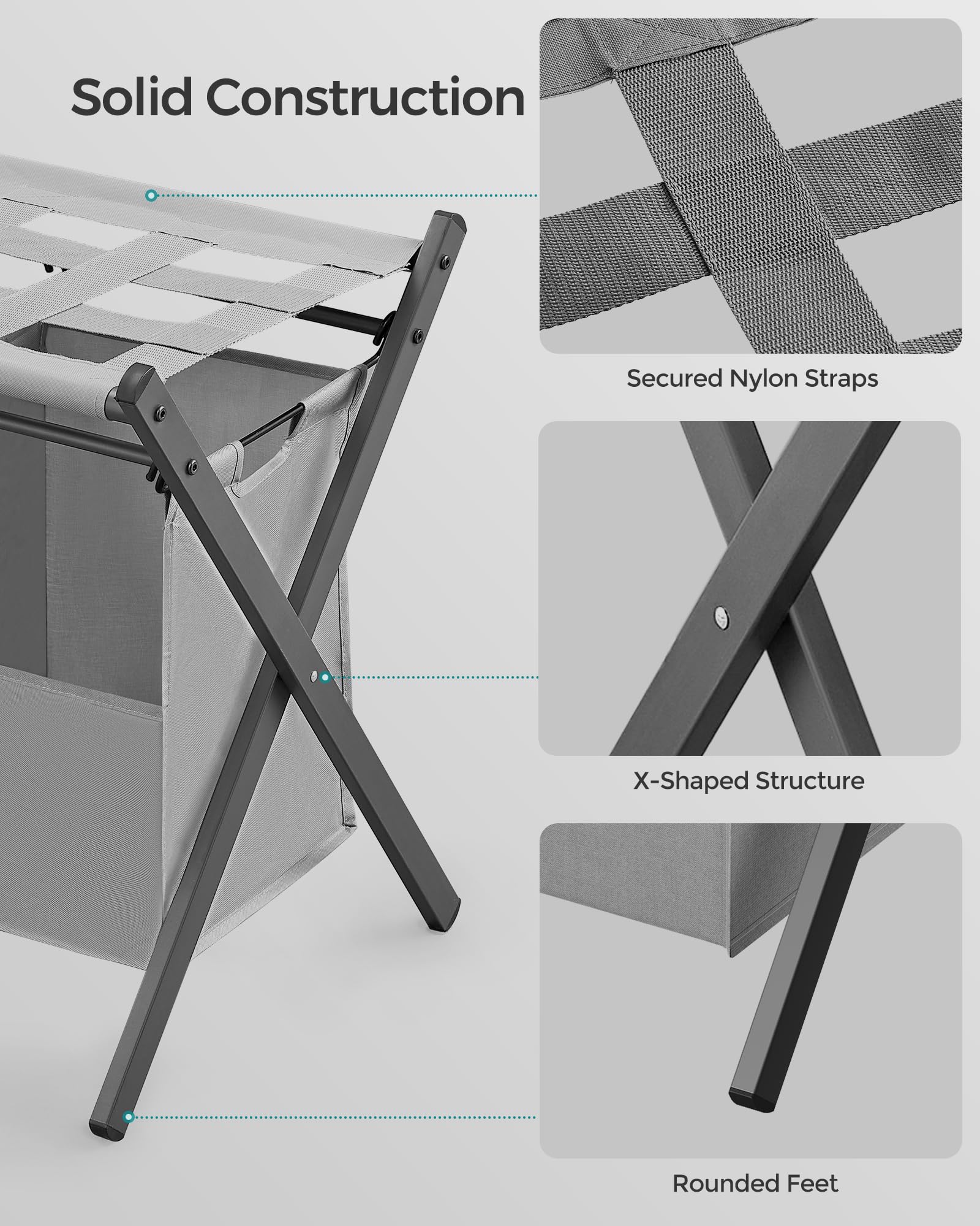 SONGMICS 2 Pack Luggage Racks with 2 Removable Laundry Bag, Set of 2 Suitcase Stands for Guest Room, Foldable for Space-Saving Storage, Steel Frame, Hotel, Bedroom, Slate Gray URLR008G02
