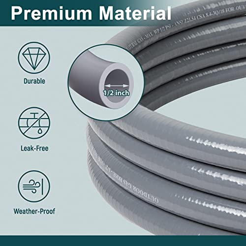GASPRO 1/2" ID Natural Gas Hose, Low Pressure LPG Hose with Quick Connect, for Weber, Char-broil, Pizza Oven, Patio Heater and More, 12-Foot