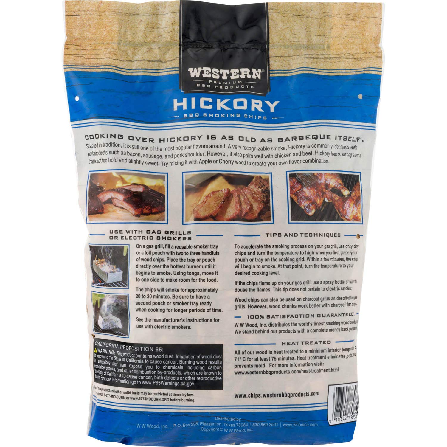 Western Premium BBQ Products Hickory BBQ Smoking Chips, 180 cu in, 6 pack