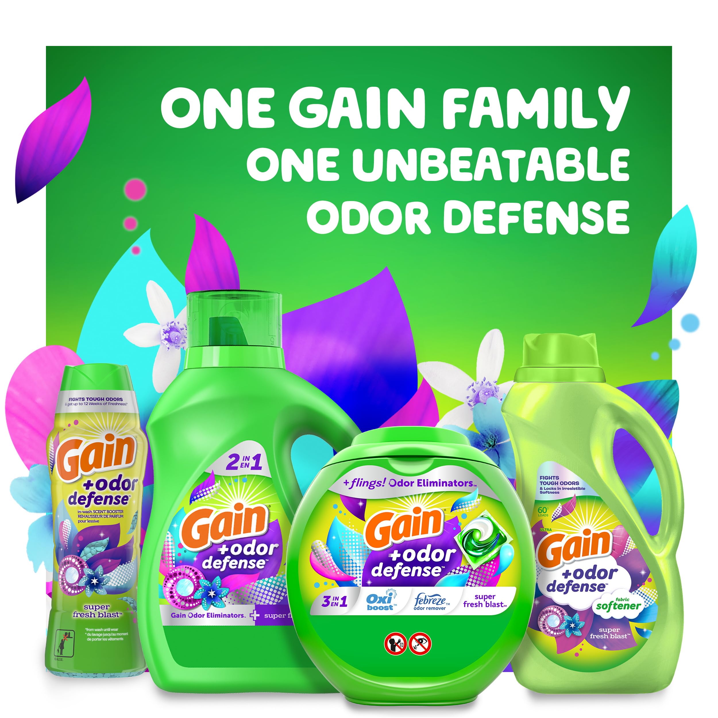 Gain Fireworks Odor Defense In-Wash Scent Booster Beads, HE Compatible, Super Fresh Blast Scent, 24 oz