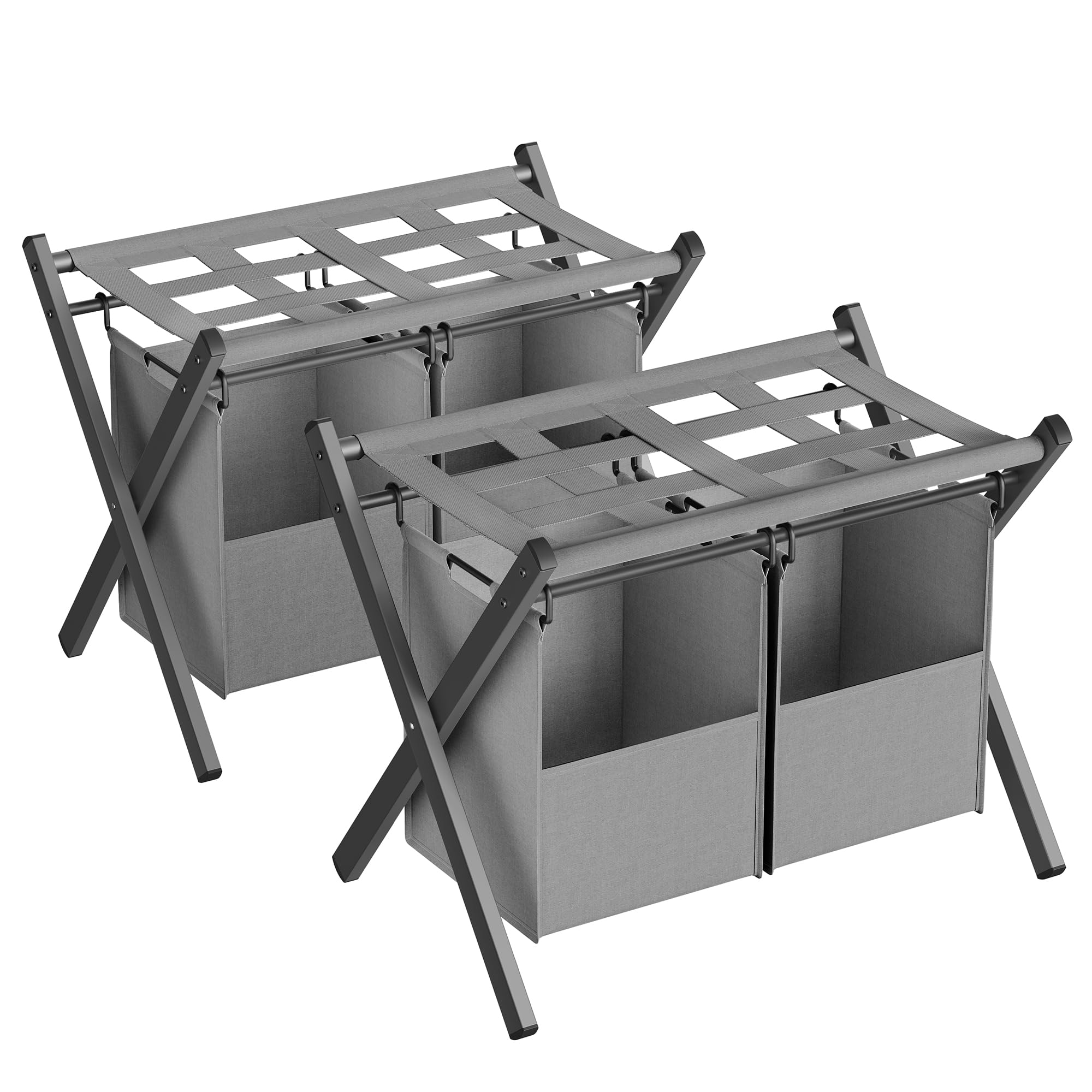SONGMICS 2 Pack Luggage Racks with 2 Removable Laundry Bag, Set of 2 Suitcase Stands for Guest Room, Foldable for Space-Saving Storage, Steel Frame, Hotel, Bedroom, Slate Gray URLR008G02