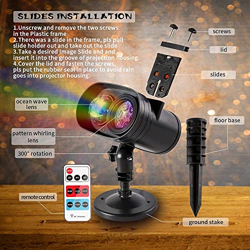 Christmas Outdoor Reflectors Nativity Projector Light Ocean Wave Projector 2in1 3D LED 18 HD Slides Window Wonderland Projector House Xmas Indoor Holiday Party Projection Lights All Seasons
