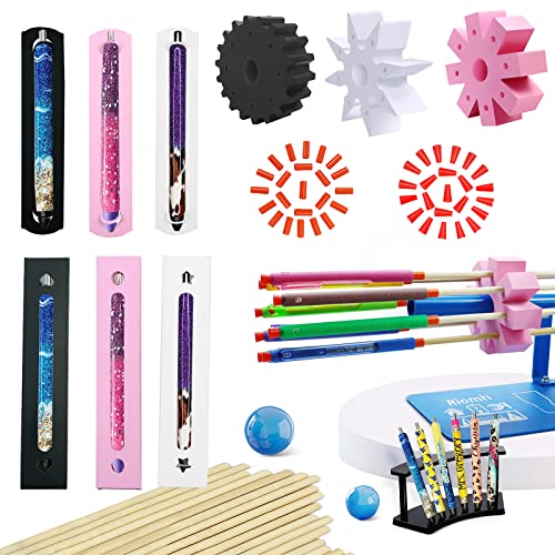 Epoxy Pen Turner Attachment and 9 Pcs Epoxy Pen Packaging kit, Epoxy Pen Adapter for Holding Pens on Cup Tumbler Turners, Glitter Pen Box for Giving The Pen as a Gift (White, Black, Pink)