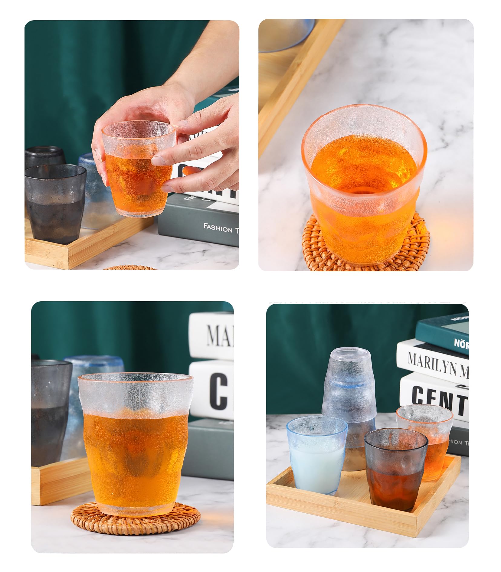 czmylzytt Set of 8 Acrylic Drinking Cups, 8 Oz Reusable Plastic Drinking Glasses, Juice Cups for Hot and Cold Drinks, BPA-Free, Drinking Cups Suitable for Party, Kitchen (Cups-Grey)