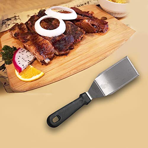 KUFUNG Grill Turner, Stainless Steel Metal Griddle Spatula, Steak Pizza Shovel Teppanyaki Shovel with Beveled Edges great for BBQ Grill Flat Top (2.8x4.9 inch, Black)