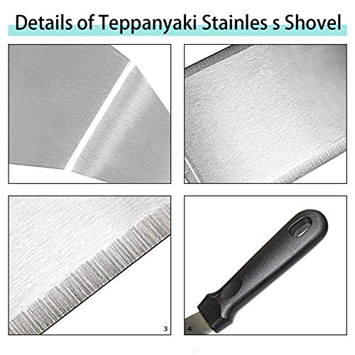 KUFUNG Grill Turner, Stainless Steel Metal Griddle Spatula, Steak Pizza Shovel Teppanyaki Shovel with Beveled Edges great for BBQ Grill Flat Top (2.8x4.9 inch, Black)