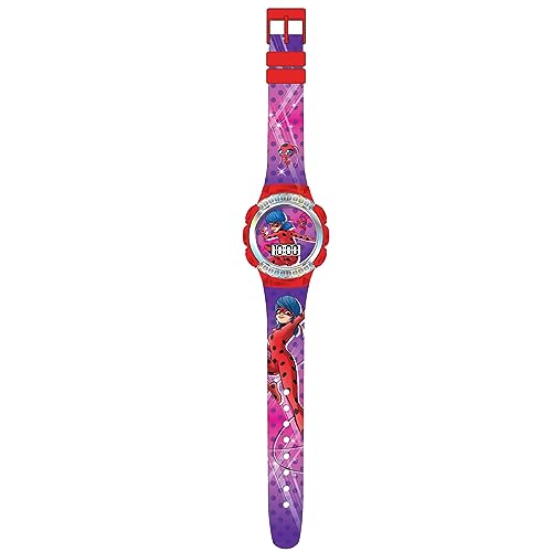 Miraculous Ladybug Kids Digital Watch with Flashing LCD Lights, Transparent Pink Case, Printed Strap, Easy-to-Read Time Display, Durable & Adjustable Fit for Wrist Sizes 5.5" to 8"