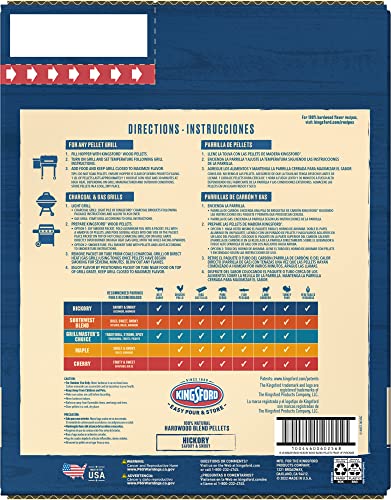 Kingsford 100% Natural Hickory Hardwood Blend Pellets - for All BBQ Grills & Smokers, 18 lbs