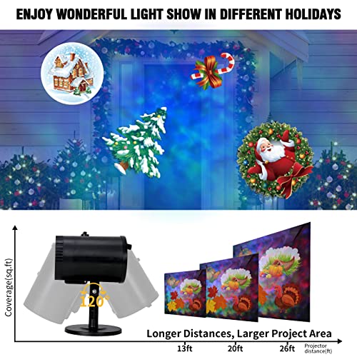 Halloween Christmas Projector Lights Outdoor 2-in-1 Waterproof Ocean Wave Projector Lights 26 HD Effects 3D Pattern & Ocean Wave with RF Remote Control for Xmas Thanksgiving Holiday Party Garden Decor