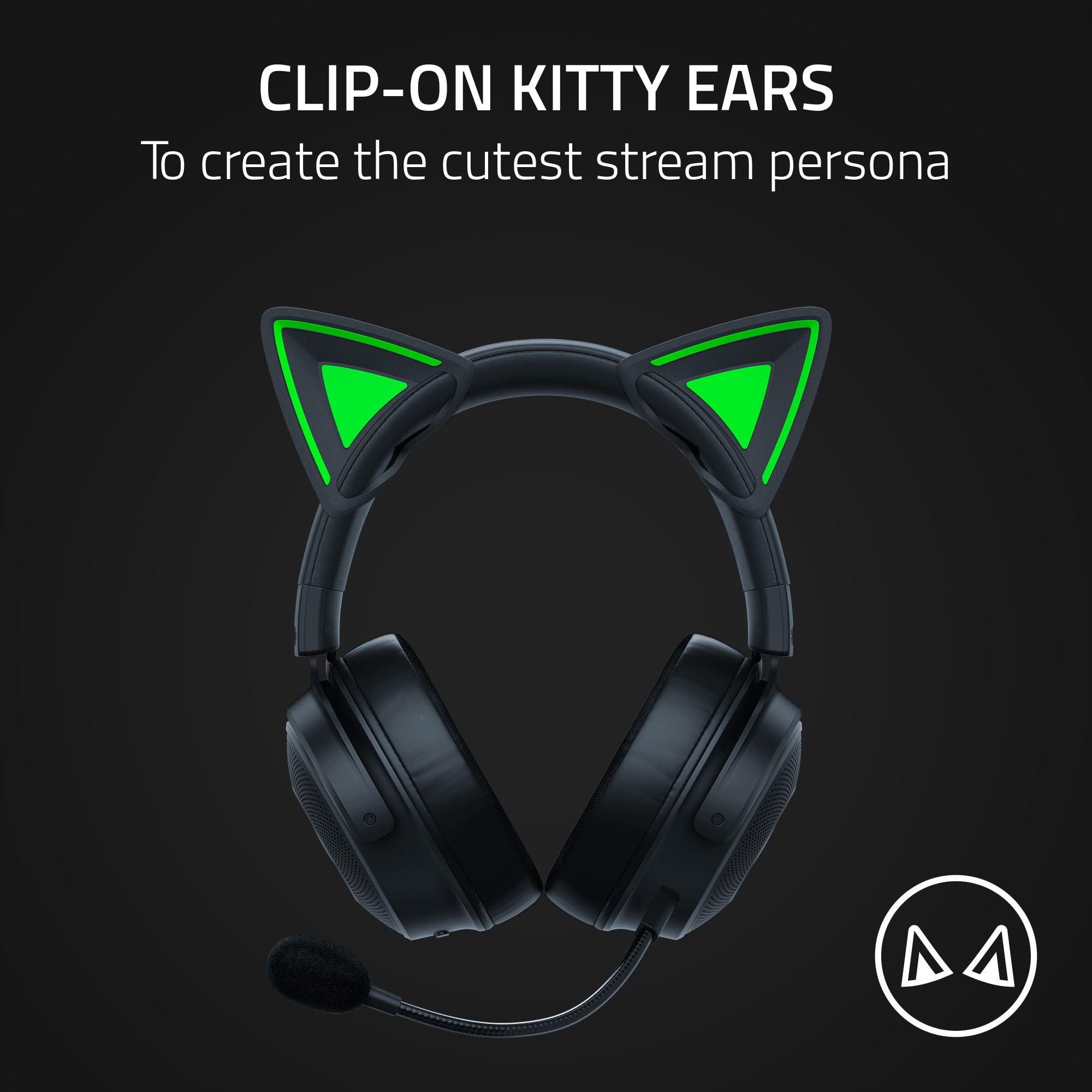 Razer Kitty Ears V2: Clip-on Kitty Ears for Headsets, Gaming Headphones - Universal Fit - Versatile, Adjustable Straps - Lightweight Sillicone - Durable & Comfortable - Classic Black