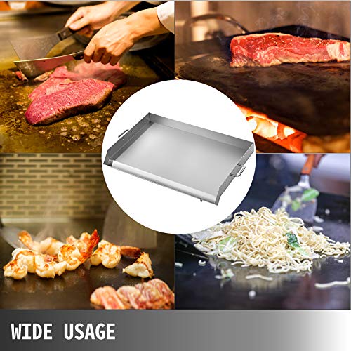 Happybuy Stainless Steel Griddle,32" X 17" Universal Flat Top Rectangular Plate, BBQ Charcoal/Gas Grill with 2 Handles and Grease Groove with Hole,Grills for Camping, Tailgating and Parties
