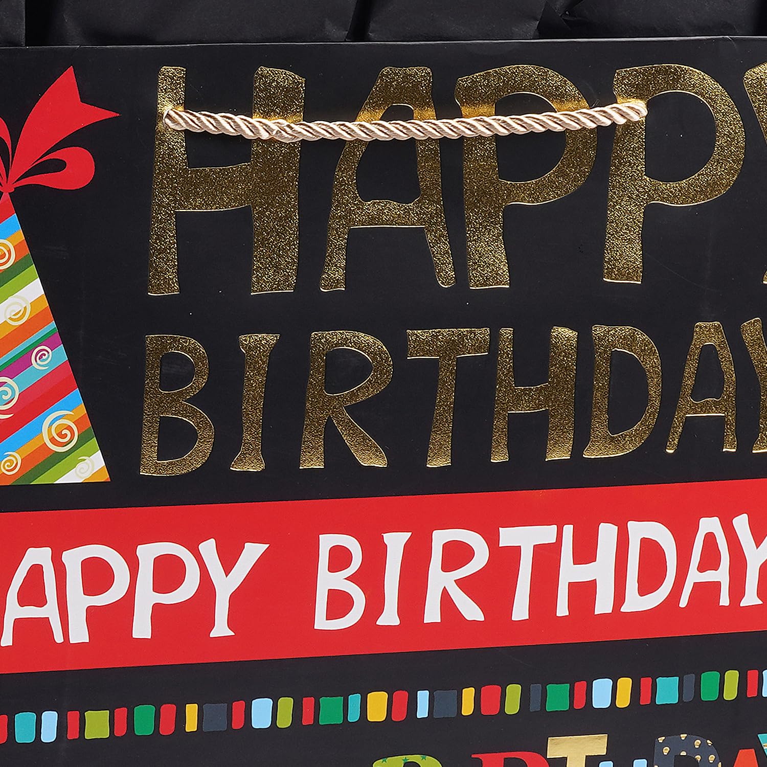 Jaywayang 12.6" Large Happy Birthday Gift Bag with Card and Tissue Paper (Black)
