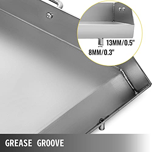 Happybuy Stainless Steel Griddle,32" X 17" Universal Flat Top Rectangular Plate, BBQ Charcoal/Gas Grill with 2 Handles and Grease Groove with Hole,Grills for Camping, Tailgating and Parties
