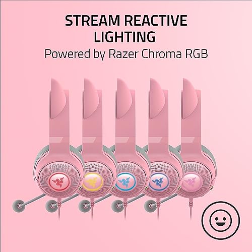 Razer Kraken Kitty V2 USB Wired Headset: Chroma RGB Kitty Ears - Stream Reactive Lighting - HyperClear Cardioid Mic - 40 mm Drivers - 7.1 Surround Sound - Comfortable Ear Cushions - Quartz Pink