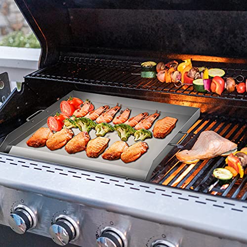 Happybuy Stainless Steel Griddle,32" X 17" Universal Flat Top Rectangular Plate, BBQ Charcoal/Gas Grill with 2 Handles and Grease Groove with Hole,Grills for Camping, Tailgating and Parties