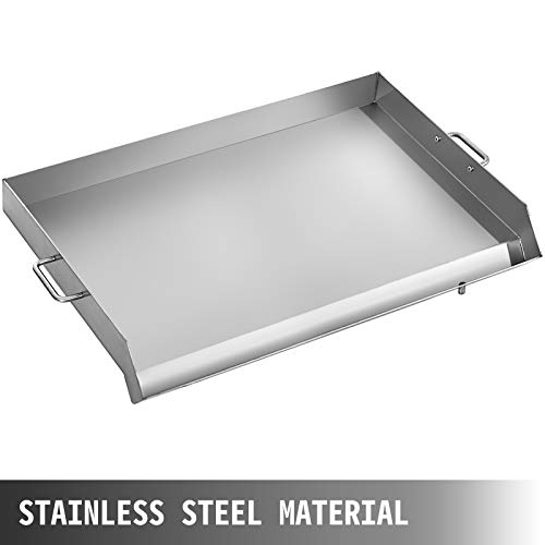 Happybuy Stainless Steel Griddle,32" X 17" Universal Flat Top Rectangular Plate, BBQ Charcoal/Gas Grill with 2 Handles and Grease Groove with Hole,Grills for Camping, Tailgating and Parties