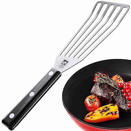 Slotted Fish Spatula Stainless Steel - 11-inch Thin Spatula Heat Resistant with ABS Solid Handle - Fish Turner Spatula - Metal Spatula for Cooking Meat, Eggs - Flexible Spatulas for Nonstick Cookware