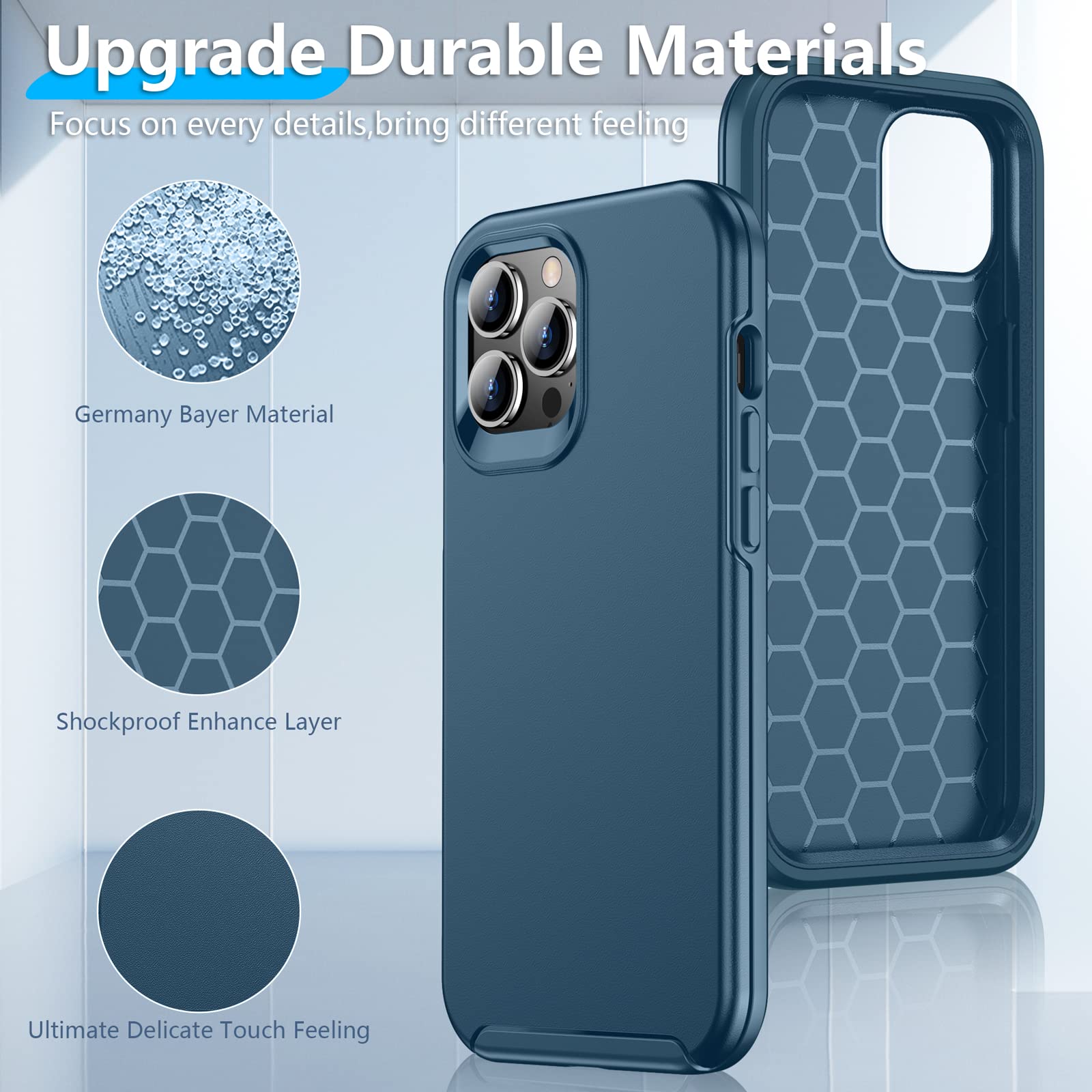 Red2Fire for iPhone 13 Pro Max Case, [Shockproof] [Dropproof] [Dust-Proof] with [2 Pack Tempered Glass Screen Protector] Protective Phone Case for iPhone 13 Pro Max -6.7 inch Blue