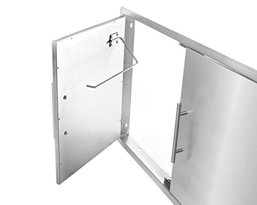 AdirHome 33" Stainless Steel Grill Double Access Double-Face Door with Towel Holder - Easy Install Heavy Duty Stainless Steel Rust Resistant Access Door with Chromium Plated Handle (Vertical Handle)