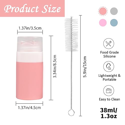 TACYKIBD 4Pcs Salad Dressing Container to Go, Mini Squeeze Bottles for Sauces, Small Condiment Bottles, Travel Condiment Containers for Lunch with 2Pcs Cleaning Brush(Column, 1.3OZ)