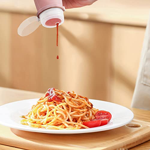 TACYKIBD 4Pcs Salad Dressing Container to Go, Mini Squeeze Bottles for Sauces, Small Condiment Bottles, Travel Condiment Containers for Lunch with 2Pcs Cleaning Brush(Column, 1.3OZ)
