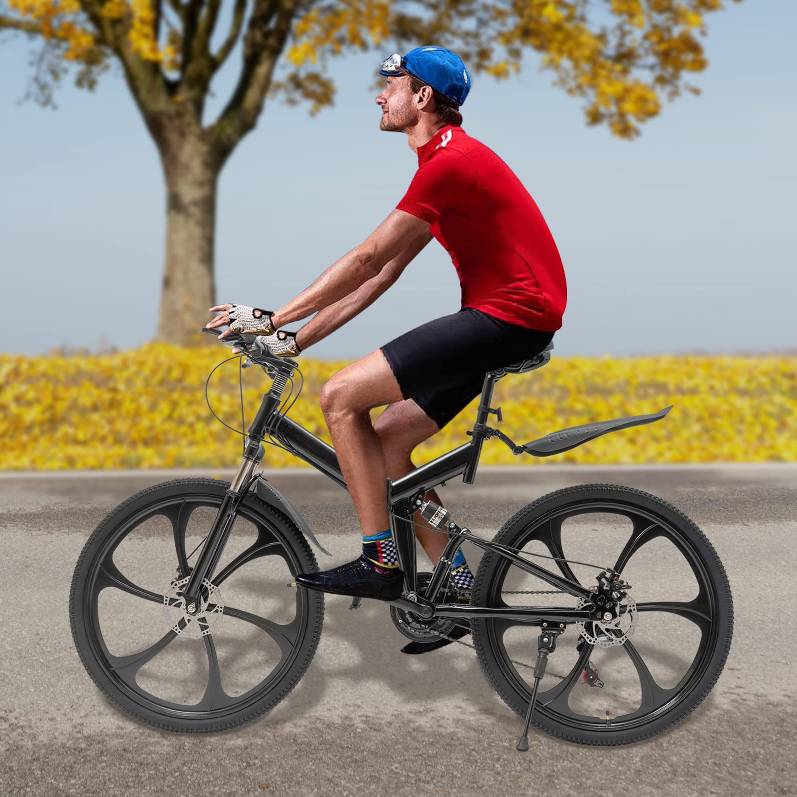 SABUIDDS 26 Inch Folding Mountain Bike for Adults - Men and Women Foldable Bicycle, 6-Blade Wheel | High-Carbon Steel Frame | Height Adjustable | Weight Capacity up to 330 lbs