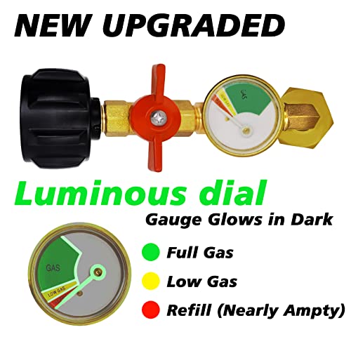 GardenNow QCC1 Propane Refill Elbow Adapter with Propane Tank Gauge 90 Degree Propane Refill Pressure Adapter with ON/Off Control Valve for Camping Grill 1LB Bottle Refilled Gas from 5~40 LBS Cylinder