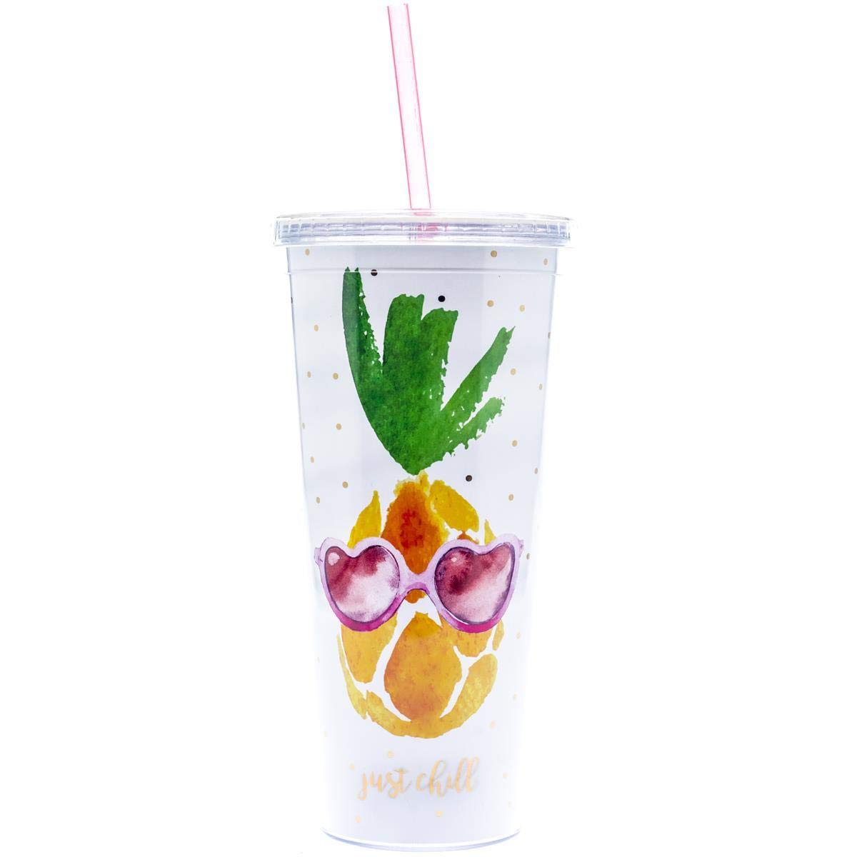 Graphique "Just Chill" Tumbler – Fun, Double-Walled Acrylic 22 oz Tumbler, Splash-Resistant Lid & Colorful Straw, BPA/Phthalate Free, 4" x 8"