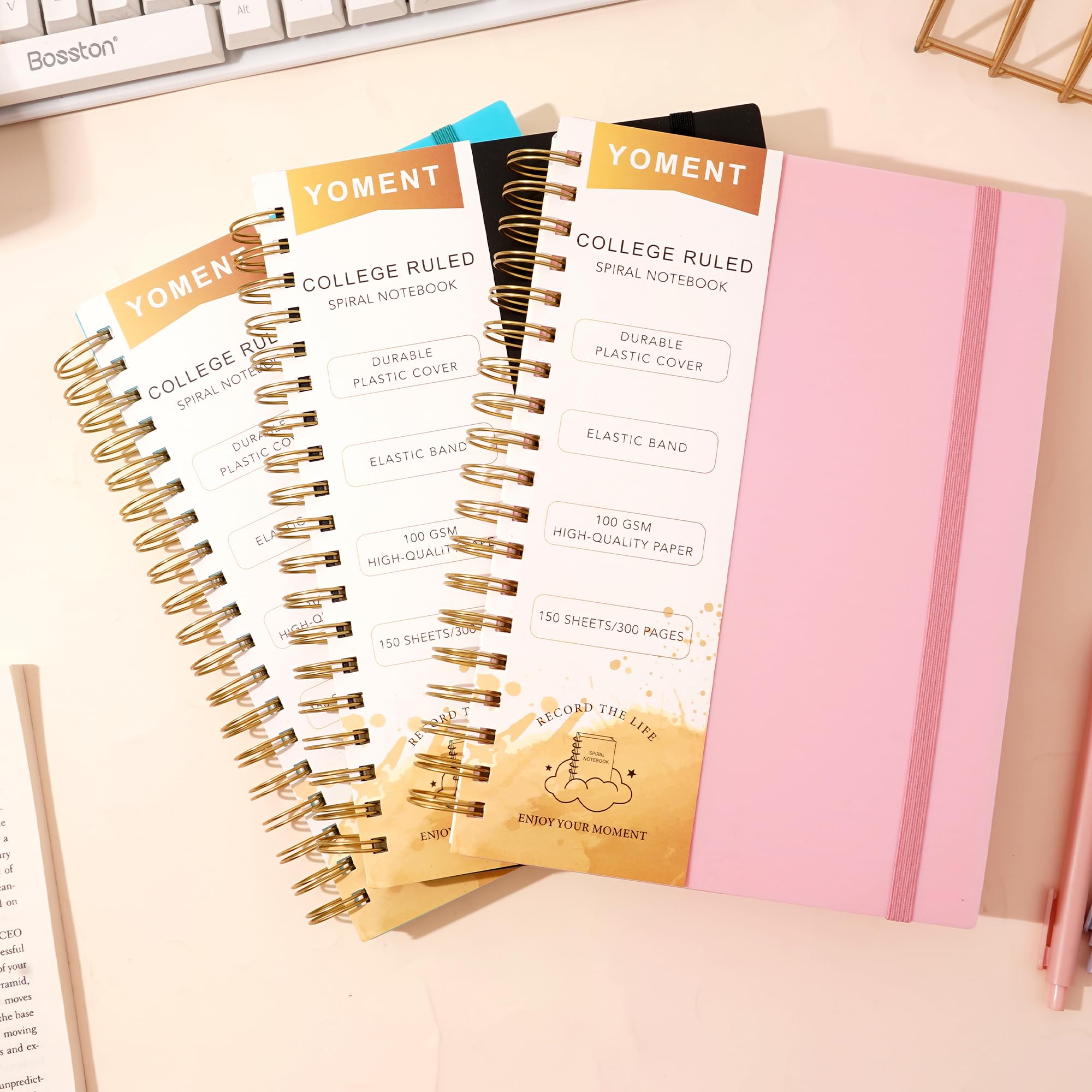 Yoment Spiral Notebook Journal 300 Pages Large Spiral Notebook B5 (7.3"x10") College Ruled Journals for Women Men Thick Spiral Bound Journal for Writing Work School, Pink
