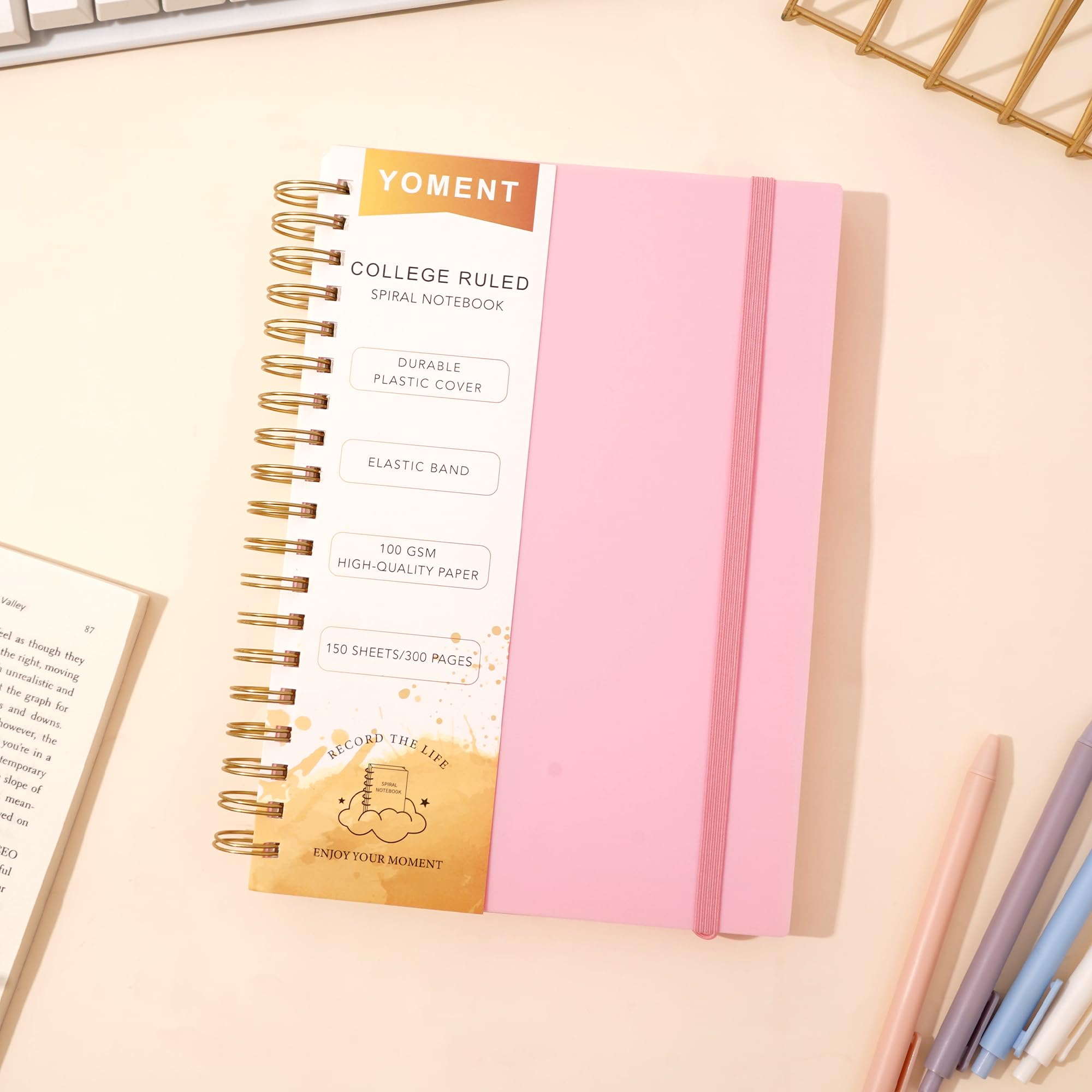 Yoment Spiral Notebook Journal 300 Pages Large Spiral Notebook B5 (7.3"x10") College Ruled Journals for Women Men Thick Spiral Bound Journal for Writing Work School, Pink