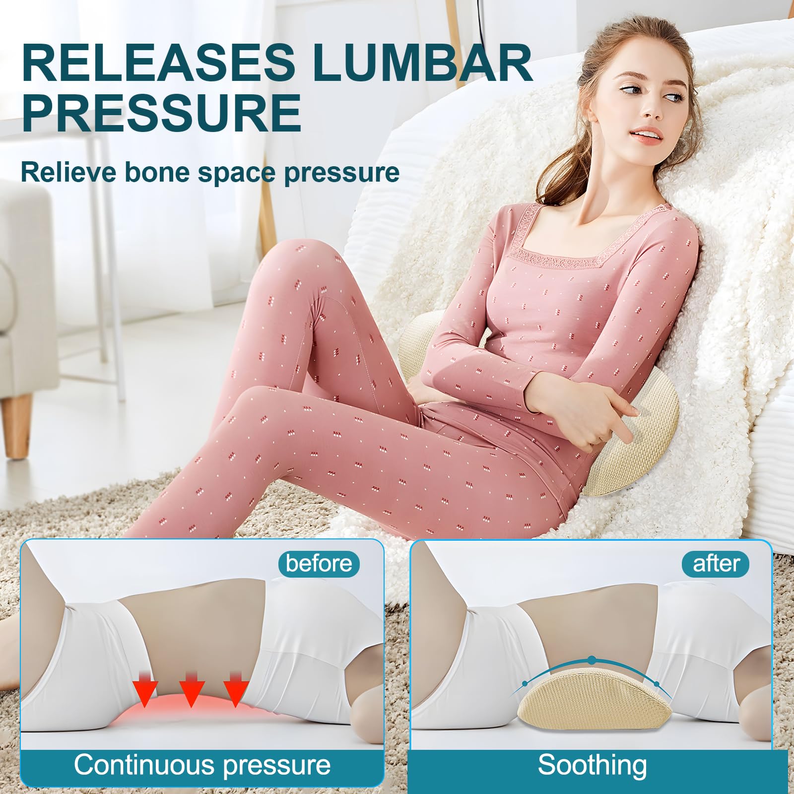 kasney Lumbar Support Pillow for Chair, Comfortable Low Back Pillow for Back Pain Relief Improve Posture, Ergonomic Streamline Neo Cushion for Car Seat, Office Chair, Recliner and Bed (Beige)