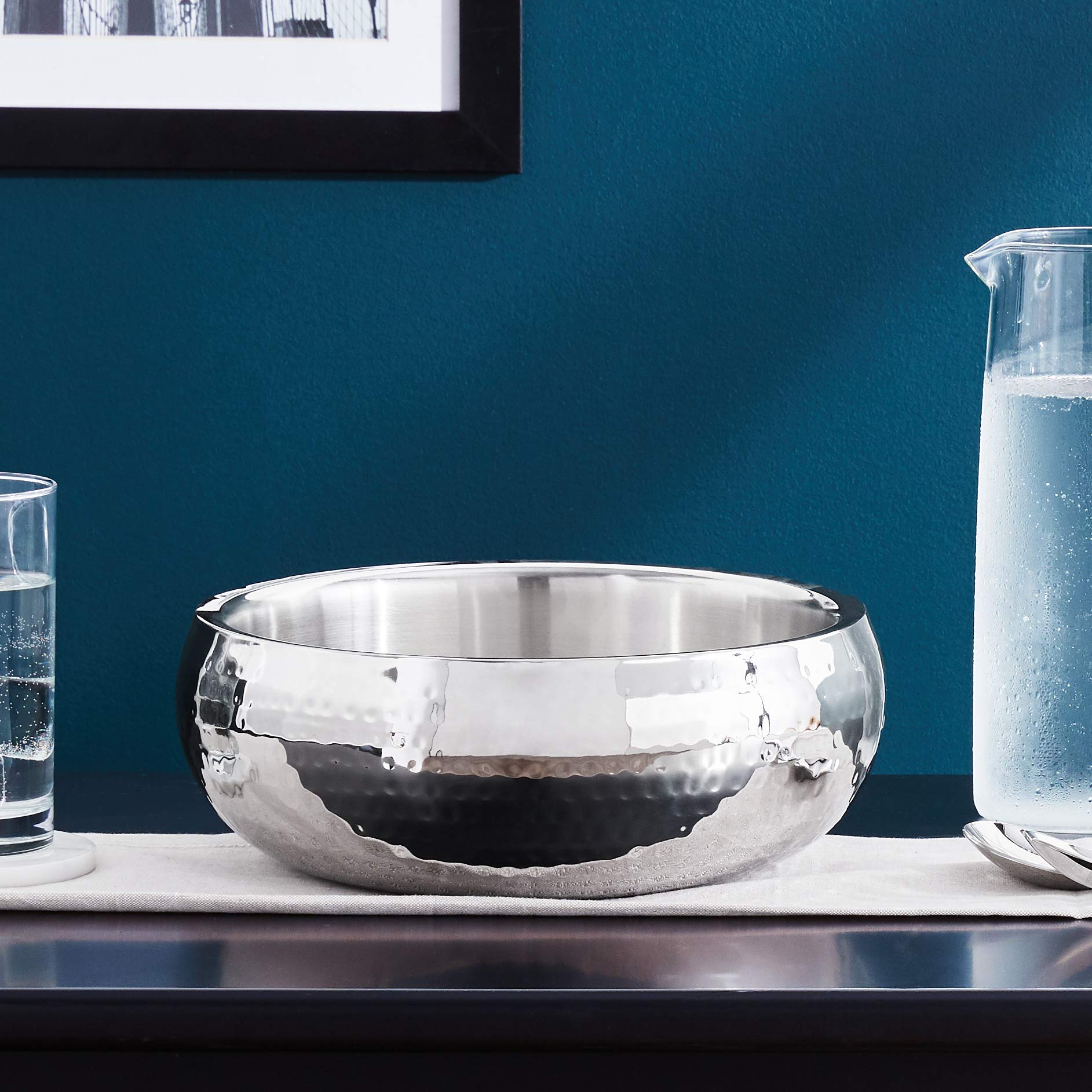 Elegance Hammered Salad Bowl β Double Wall Insulated Serving Bowl Keeps Ice Cream, Fresh Fruit and Cold Desserts Chilled β Made of Rust Resistant, Food Grade Stainless Steel (11.5β Diameter)