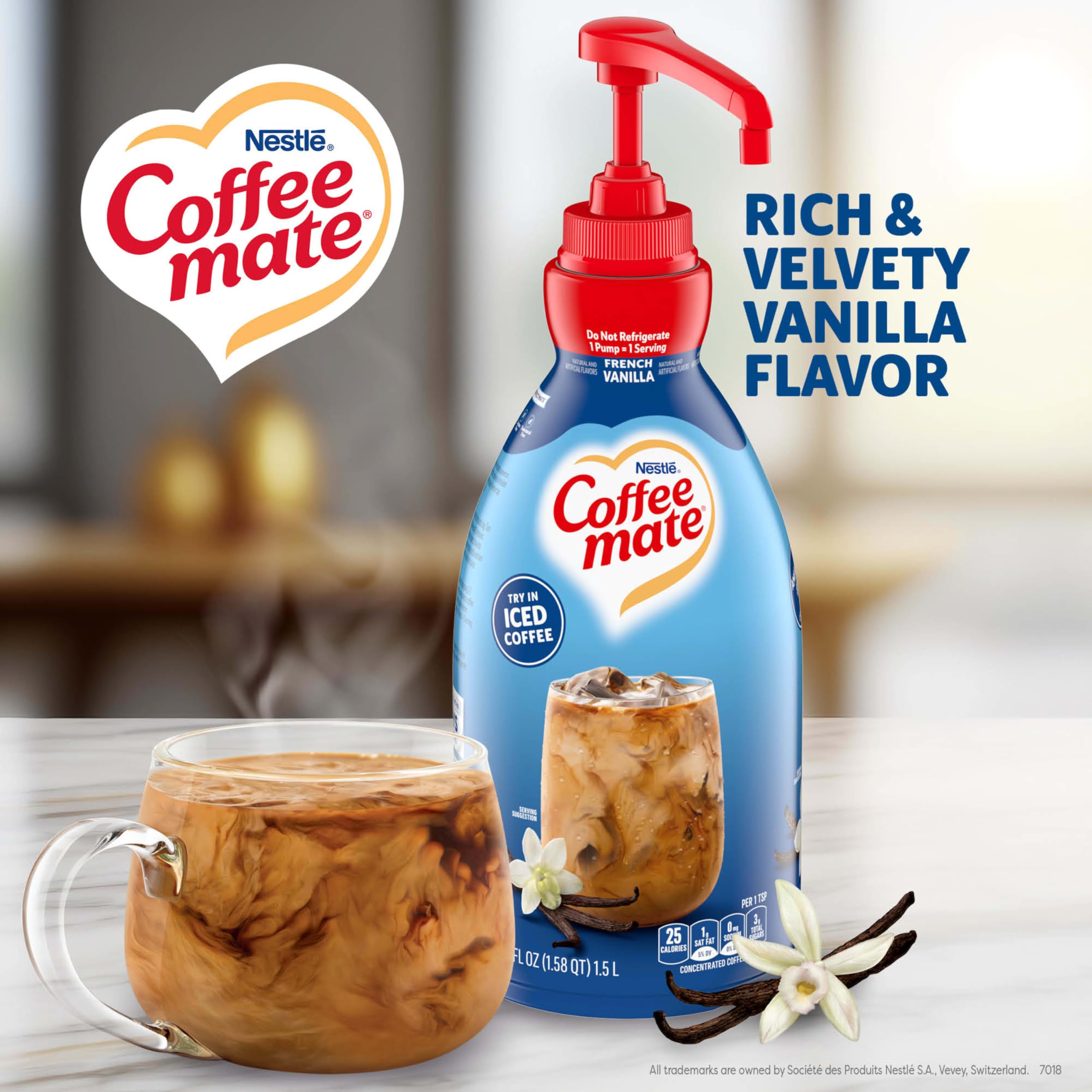 Nestle Coffee mate Coffee Creamer, French Vanilla, Concentrated Liquid Pump Bottle, Non Dairy, No Refrigeration, 50.7 Fl. Oz (Pack of 2)