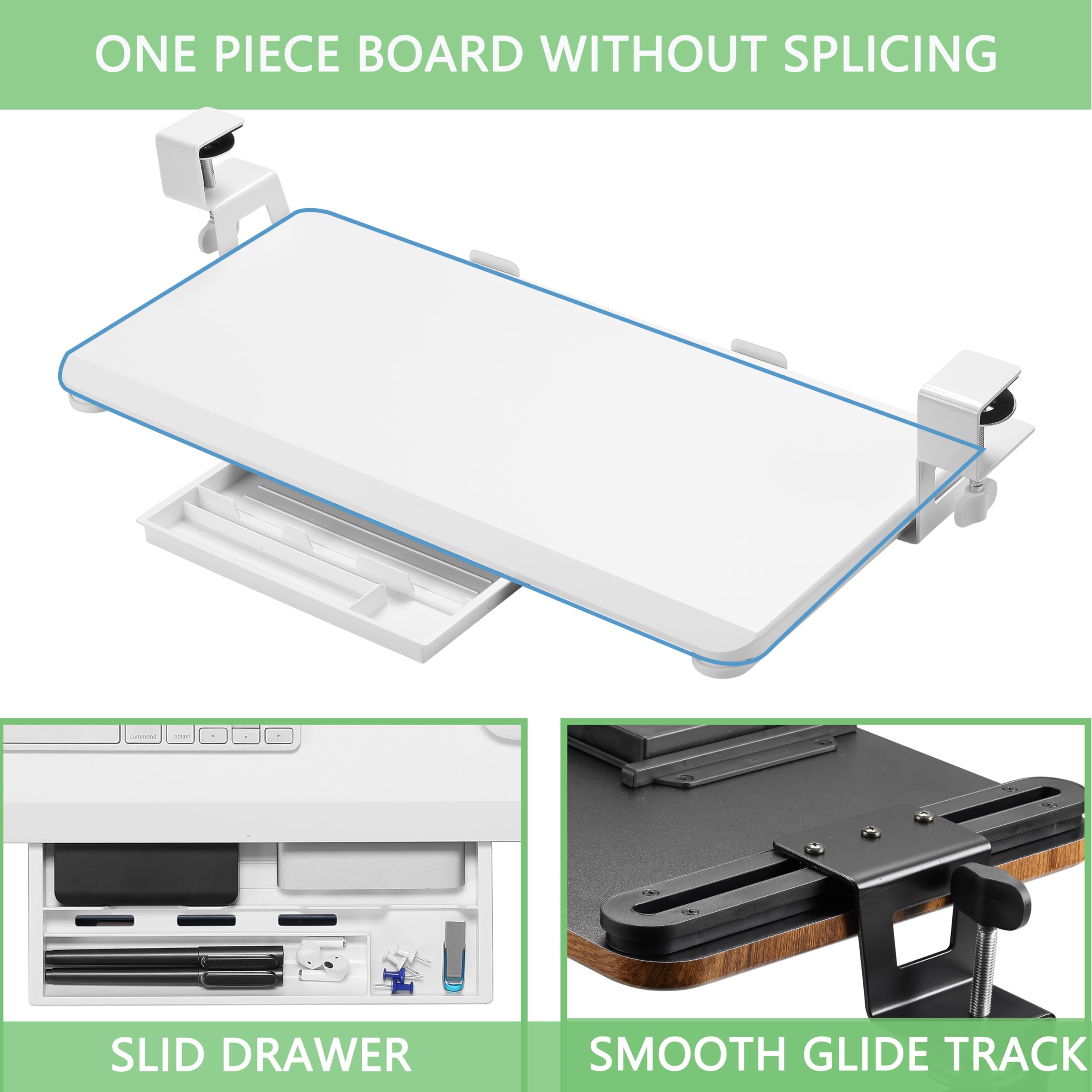 ETHU Keyboard Tray, 26.77" X 11.81" Large Size Keyboard Tray Under Desk with C Clamp-on Mount Easy to Install, Computer Keyboard Stand, Ergonomic Keyboard Tray for Home and Office (White)